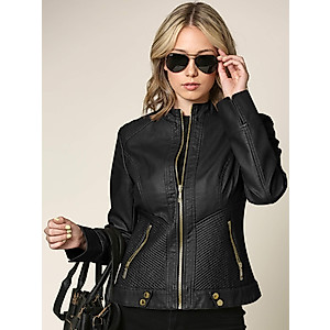 Lock and Love LL WJC747 Womens Dressy Vegan Leather Biker Jacket S BLACK