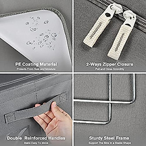 2 Pack Clothes Storage Bins, Stackable Oxford Frame Storage Box, Clothing Organizer Containers, Foldable Storage Bag for Closet, Living Room with Clear Window.(Grey,19.7*15.7*13inch,66L)