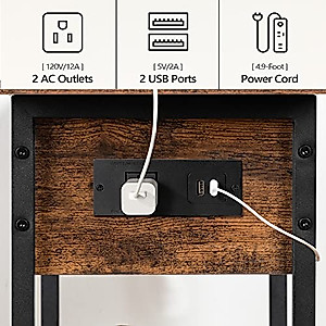 HOOBRO End Table with Charging Station, Narrow Side Table with USB Ports and Outlets, Flip Nightstand for Small Spaces, Sofa Couch Table Bedside Table, Living Room Bedroom, Rustic Brown BF158UBZ01G1