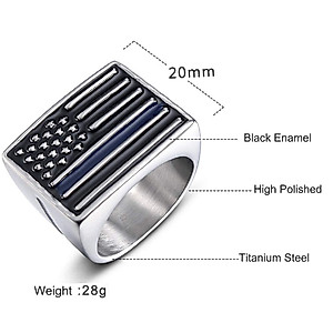 Sping Jewelry Blue Line USA Flag Ring Black American Police Flags Signet Biker Band