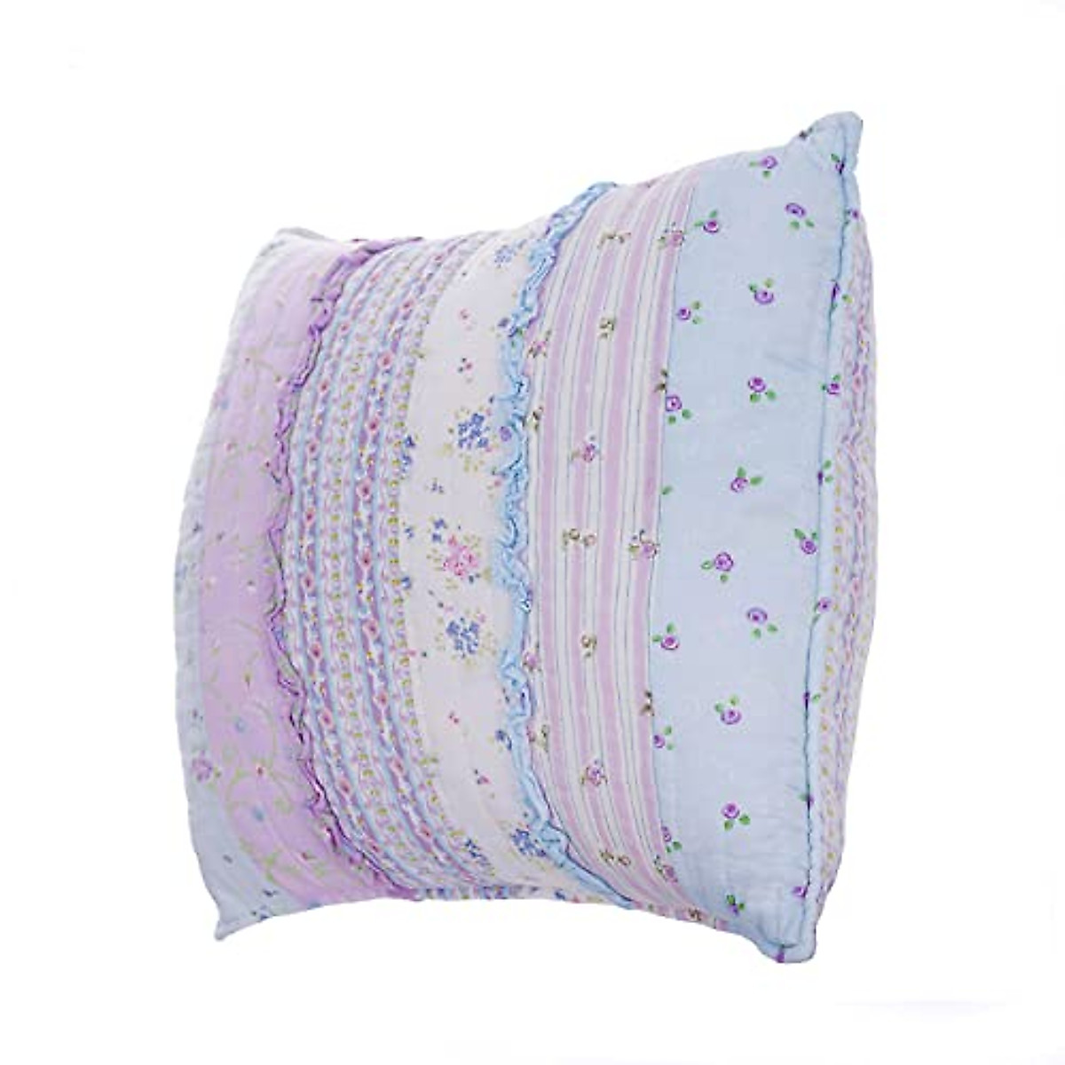 Cozy Line Home Fashions Purple Lavender Ruffle Decorative Pillow (Purple Floral Stripe, Decor Pillow -1pc)