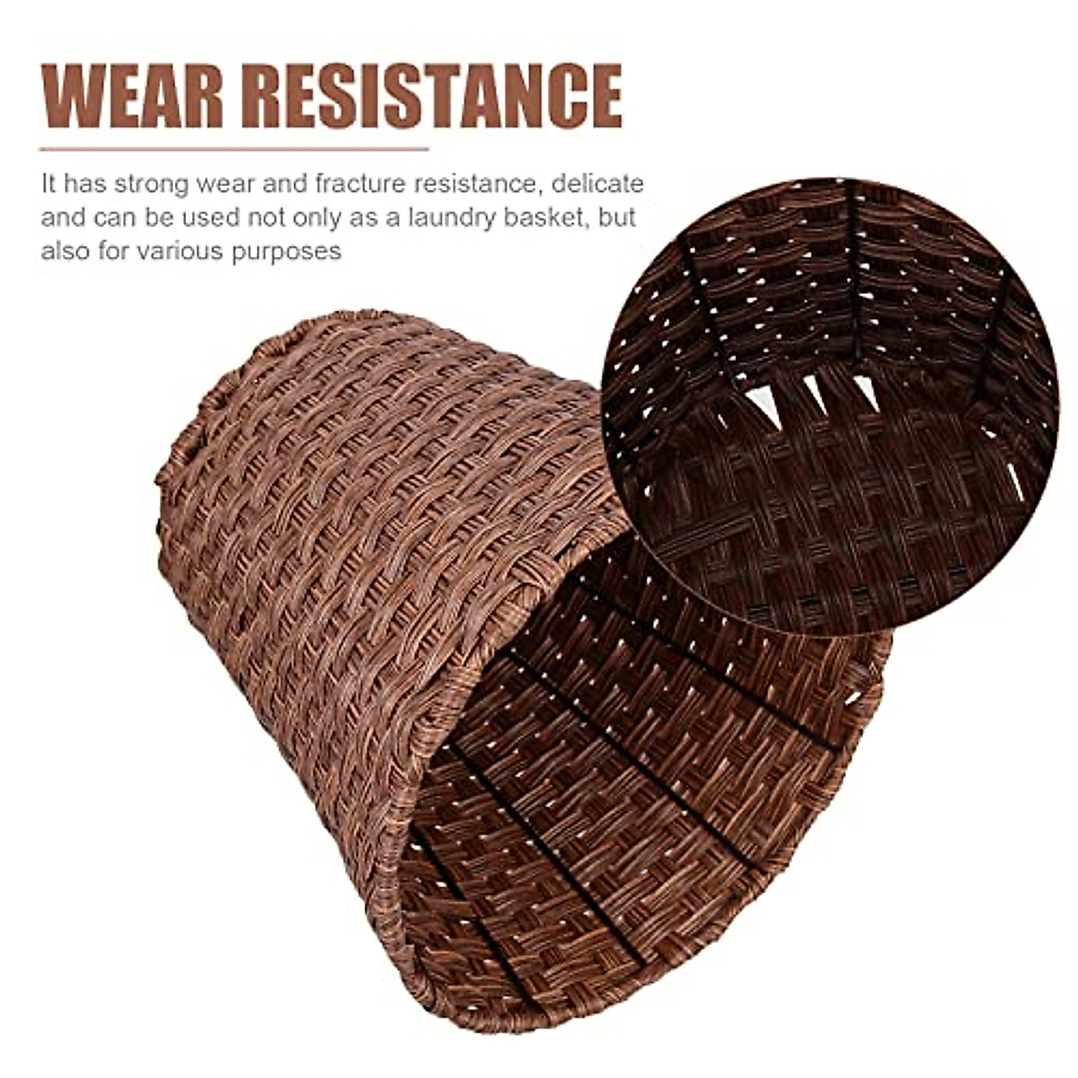 Zerodeko Wicker Laundry Hamper Round Rattan Woven Laundry Basket Dirty Clothes Hamper Decorative Wastepaper Storage Basket for Laundry Room Bathroom Bedroom Coffee