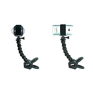 Action Mount Jaws Flex Clamp + Adjustable Goose Neck + Universal Mount Adapter for Smartphone, W/Base Clip & Screw. Use with a Phone, or Gopro Camera. Easy to Use!