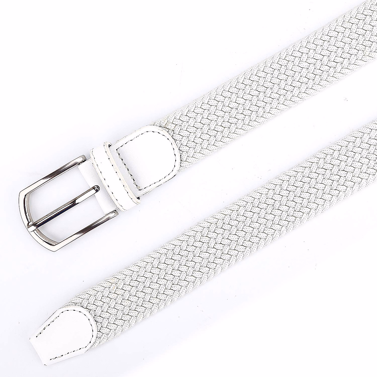 Braided Canvas Woven Elastic Stretch Belts for Men/Women/Junior with Multicolored (White, Medium/32-34" Waist)