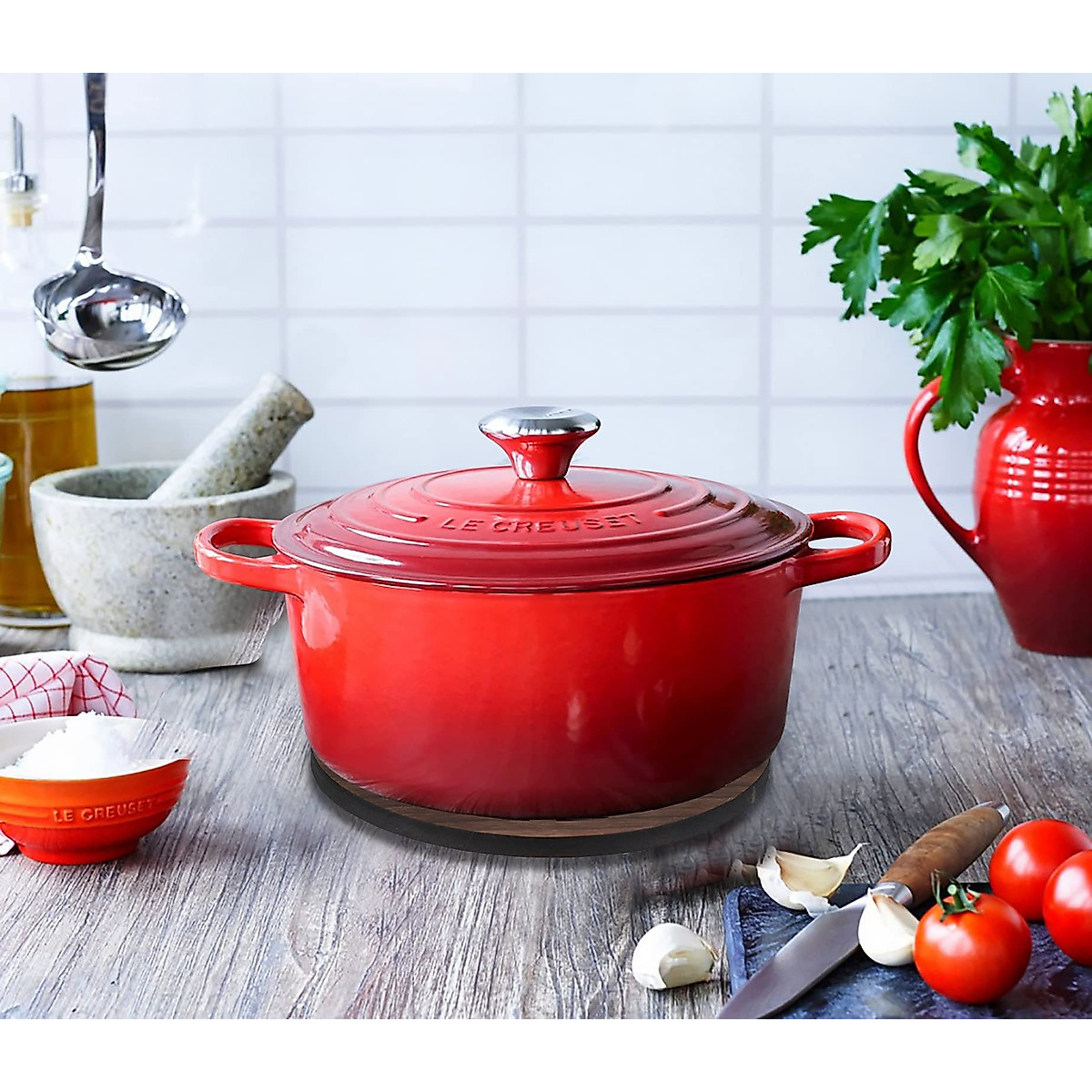 Sumnacon 2 Pcs 6 Inch Wooden Kitchen Trivets - Rustic Round Heat Resistant Mat Pads for Hot Dish Pot Pan Teapot, Decorative Hardwood Hot Dish Pot Plate Holders for Kitchen Dining Countertop Table