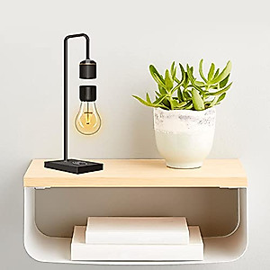 MODIRNATION Unique Modern Levitating Lamp with Floating Light Bulb and Built-in Qi Wireless Charger, Simplistic and Innovative Design, Warm Decorative Night Light (Black)