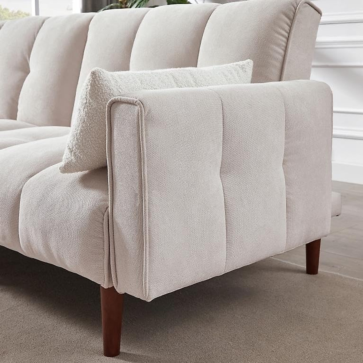 AnwickNomo Convertible Futon Sofa Beds,Modern Fabric Linen Upholstered Futon Sofa Bed, Adjustable Couch Sleeper,Love Seats Couch with 2 Pillows for Apartment, Living Room, Studio (Ivory)