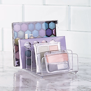 mDesign Plastic Divided Makeup Organizer for Bathroom Countertops, Vanities, Cabinets - Cosmetic Storage Solution for, Eyeshadow Palettes, Contour Kits, Blush, Face Powder - 5 Sections - Clear