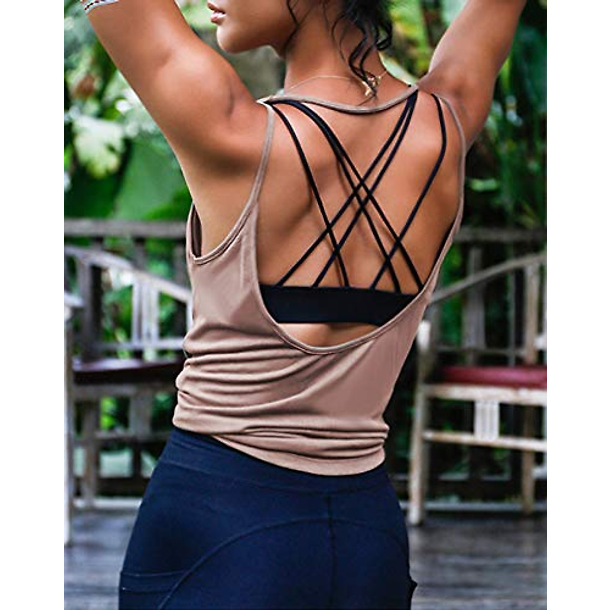 OYANUS Womens Summer Workout Tops Sexy Backless Yoga Shirts Loose Open Back Running Sports Tank Tops Cute Muscle Tank Sleeveless Gym Fitness Quick Dry Activewear Clothes for Juniors Bisque M