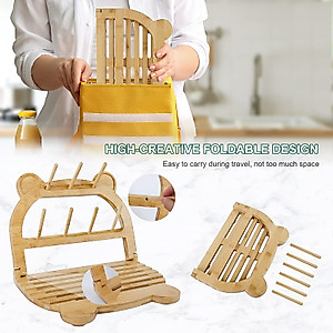 Tohomes Baby Bottle Drying Rack Bamboo, Foldable High Capacity Bottle Drying Rack Space Saving Waterproof Bottle Dryer Holder with Anti-Slip Rubber Pad for Baby Bottle Accessories, Cups, Pacifiers