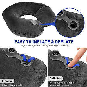 Rewondah Inflatable Travel Pillow, Inflatable Neck Pillow for Traveling Airplane, Travel Pillow Inflatable with Soft Velour Washable Cover, U Shape Blow Up Neck Pillow for Airplanes Train Car Travel