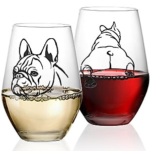 comfit French Bulldog Wine Glasses Set 2 - Funny&Cool Bulldog Puppy Dog Gifts for BullDog Lovers,Owners,Couples,Him,Her,Father,Mother with bulldog onBirthday,Anniversary18.5oz