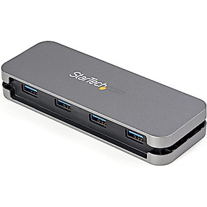 StarTech.com 4 Port USB 3.0 Hub - USB-A to 4X USB-A - SuperSpeed 5Gbps Portable USB 3.1 Gen 1 Type-A Hub - USB Bus Powered - Laptop/Desktop USB Hub with Long Cable 11" & Cable Management (HB30AM4AB)
