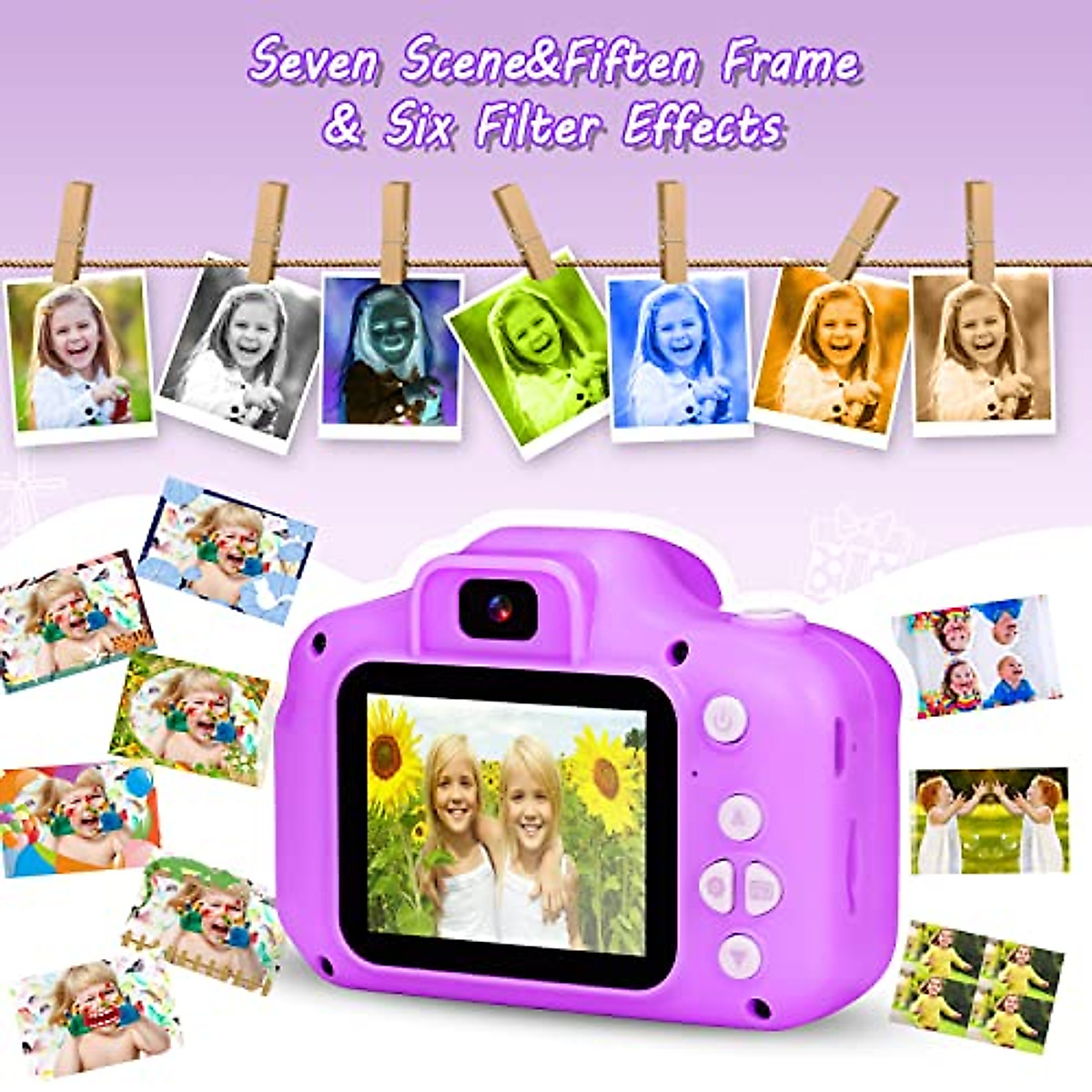 hyleton Kids Selfie Camera Digital,Child Toddler Video Camera Toys for 3 4 5 6 7 8 9 Year Old,Christmas Birthday Gift for Age 3-8 Girls/Boys with 32GB SD Card (Purple)