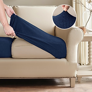 SUBRTEX Couch Slipcover RV Seater Slip Loveseat Stretch Durable Sofa Cushion Cover Spandex Elastic Furniture Protector for Settee Seat for Replacement in Livingroom, Small, Navy