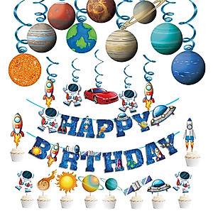 Space Party Decorations, Outer Space Theme Birthday Supplie, Solar System Hanging Banner Astronaut, Spaceship Rocket Galaxy Party Decor, Planet Birthday Party Banner for Boys Kids