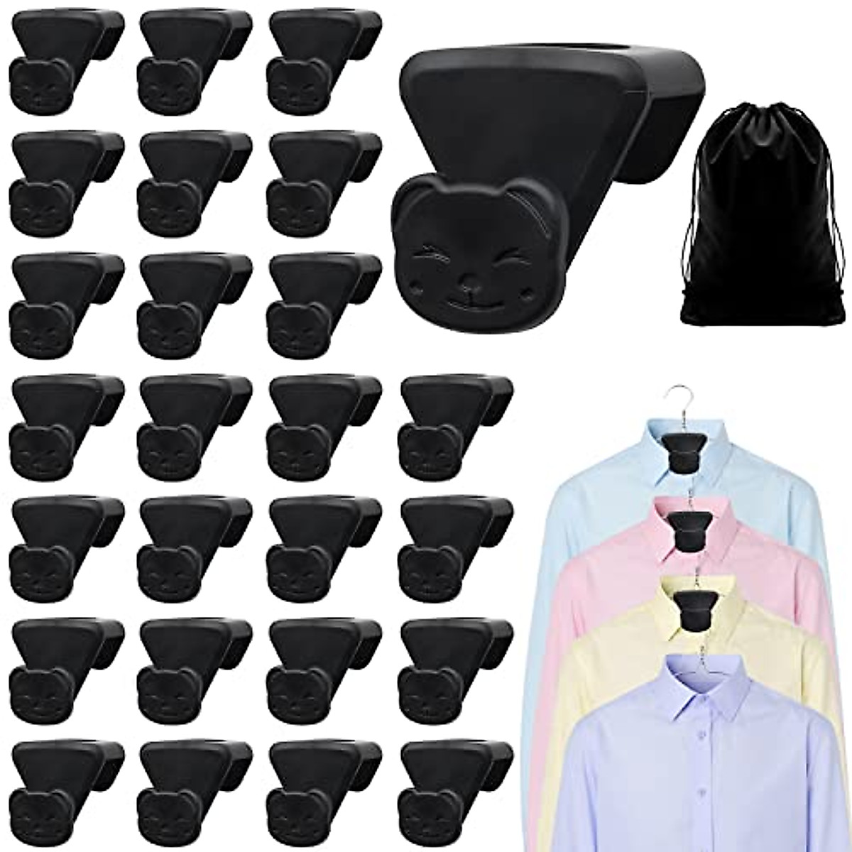 ZOCONE 25PCS Clothes Hangers, Space Saving Hangers for Clothes, Heavy Duty Hanger Connector Hooks Cascading Organizers to Expand Closet Space, with Storage Bag(Black)