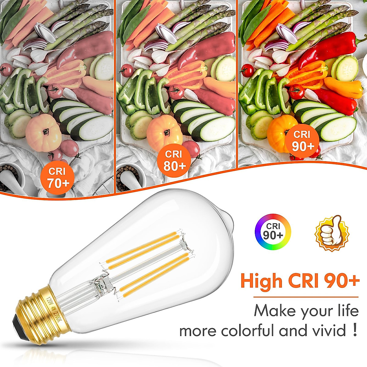 Kondras Dimmable Vintage LED Edison Bulbs, 4W 40W Equivalent LED Bulbs, ST58 Antique LED Filament Bulbs, 2700K Warm White LED Light Bulbs, E26 Gold Base Bulbs, Clear LED Bulbs CRI90+, 4 Packs