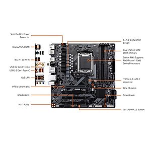 GIGABYTE B650M C V2 (AM5/ LGA 1718/ AMD/ B650/ Micro-ATX/ 5-Year Warranty/ DDR5/ PCIe 4.0 M.2/ PCIe 4.0/ USB 3.2 Gen1 Type-C/ 1GbE LAN/Motherboard)