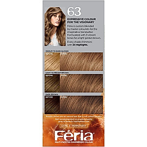 L’Oréal Paris Feria Multi-Faceted Shimmering Permanent Hair Color, 63 Sparkling Amber, Hair Dye Kit, Pack of 2