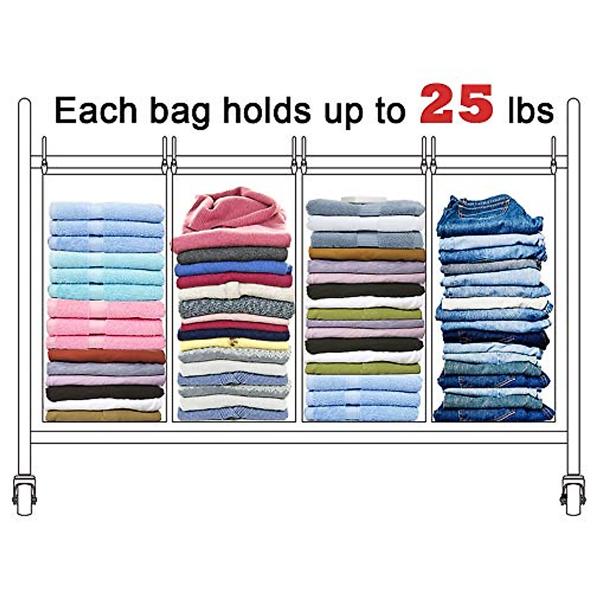 STORAGE MANIAC Laundry Sorter, Laundry Divider with Side Pockets, Multi Laundry Separator Hamper with Removable Bags and Rolling Lockable Wheels, Laundry Organizer Hamper, 4 Section Black