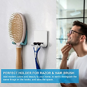 VANZAVANZU Razor Shaver Holder for Shower Wall Adhesive Hooks for Hanging, Bathroom Silicone Waterproof Decorative Shower Hooks Hair Brush Holder for Towel (4 Pack-White)
