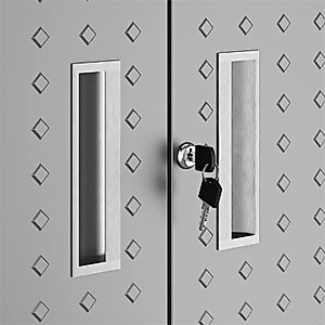 Pemberly Row Space Saving Metal 3 Piece Garage Storage Set with Two Mobile Cabinets with Drawer and 72" W Worktable