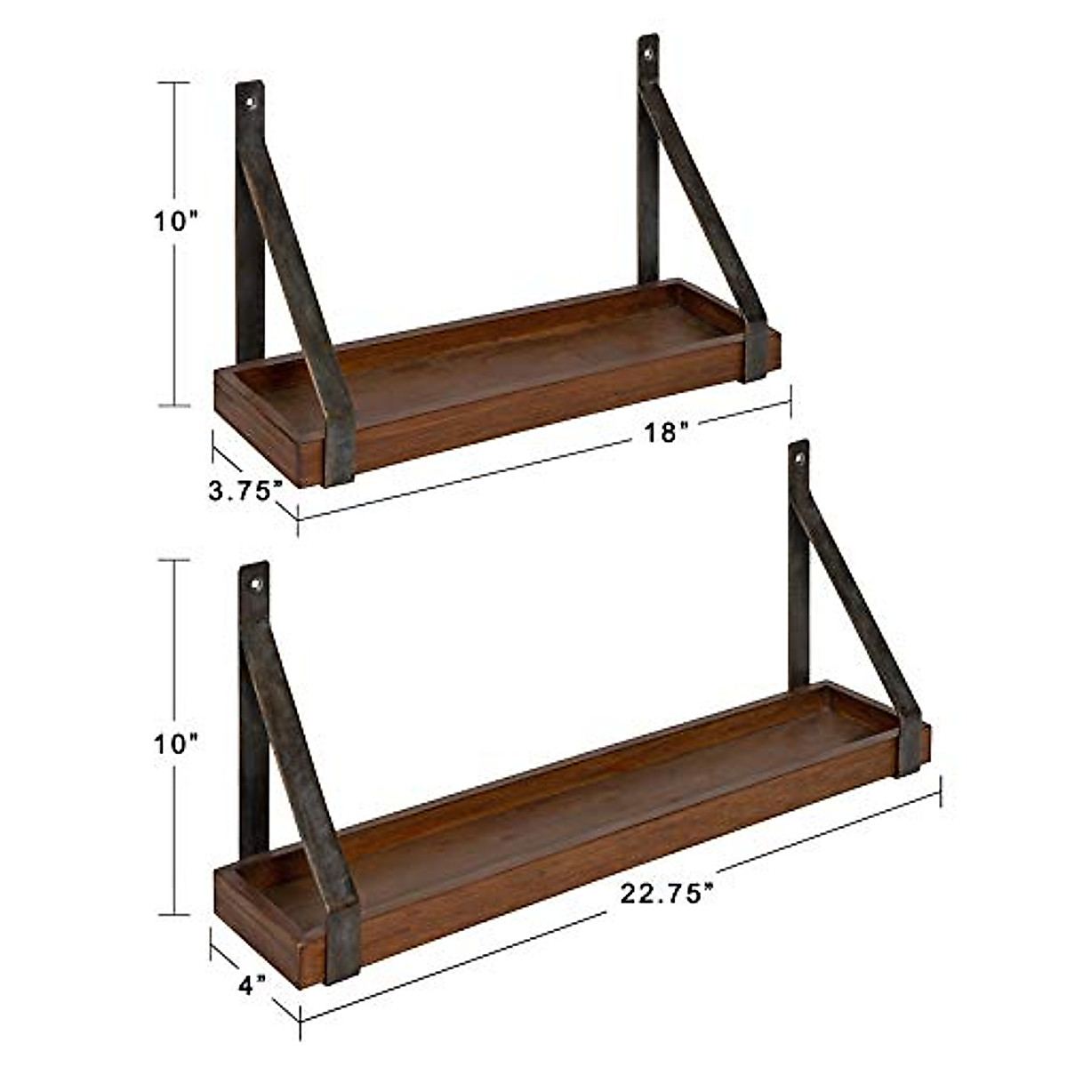 Kate and Laurel Sudbury Rustic Plant Wall Shelf, Set of 2, Rustic Caramel Wood and Iron Metal, Chic Farmhouse-Inspired Floating Shelf Set