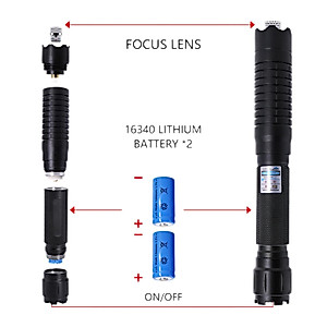 SRDHIN High Power Blue Tactical Flashlight, LED Light, Battery Powered, Adjustable, Suitable for Outdoor Activities
