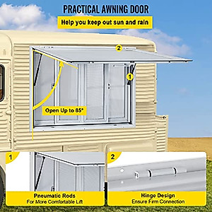 VEVOR Concession Window 60 x 36 inch, Aluminum Alloy Food Truck Service Window with 4 Horizontal Sliding Screen Windows & Awning Door & Drag Hook, Serving Window for Food Trucks Concession Trailers