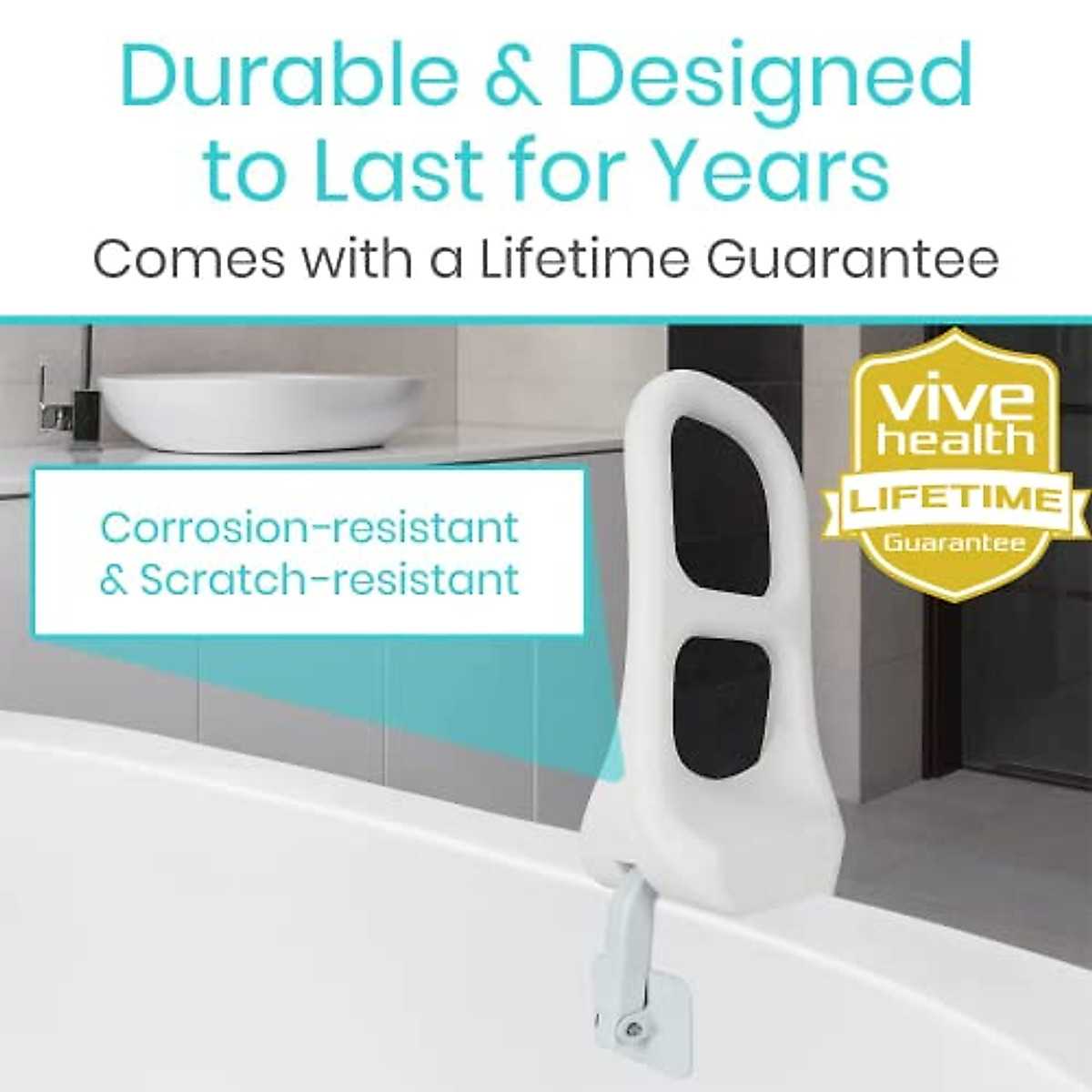 Vive Bathtub Rail - Bathroom Tub Safety Rail Heavy Duty for Seniors, Elderly, Handicap and Disabled - Clamp Railing Bath Support - Adjustable Shower Hand Grip - Handle Assist Grab Bar - Fits Most Tubs
