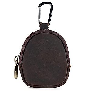 Tomcrazy Coins Mini Backpack Bag Genuine Leather Carrying Case for AirPods Pro 2 1 3, Galaxy Buds, Sony LinkBuds S WF-L900 WF-1000XM4 Cover, Car Keys, Access Card Keychain (Coffee)
