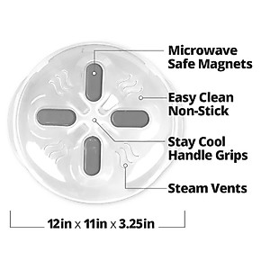 HOVER COVER Magnetic Microwave Splatter Cover, Clear Microwave Cover for Food - Vented & Magnetic Microwave Food Cover, 12-inch, BPA-Free - Gray