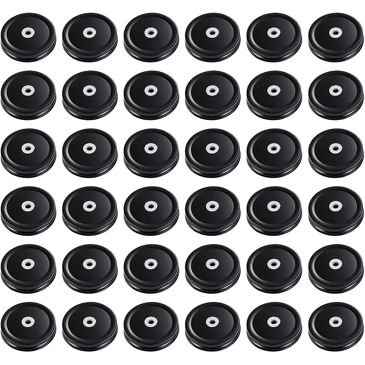 36 Pcs Mason Jar Lids Regular Mouth, Mason Jar Lids with Straw Hole, Stainless Steel Mason Canning Lids Regular Mouth, Leak Proof Reusable Ball Canning Lids for Food Storage, Black