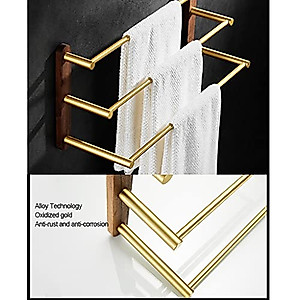 Bath Towel Bar Walnut Bathroom Towel Rail, Towel Rack, Solid Wood Multi-Layer Rack, Towel Hanging Extended Golden Three Rods Towel Holder (Color : Double Pole 48cm)