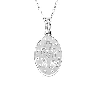 Ritastephens Italian Sterling Silver Miraculous Virgin Mary Medal Latin Prayer Charm Pendant Necklace, 19mm, 18"