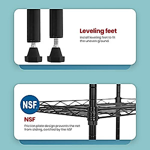 Adjustable NSF-Certified Metal Shelf Wire Shelving Unit Storage for Small Places Restaurant Garage Pantry Kitchen Garage Rack (Black, 21.5L x 11.6W x 47.6H)