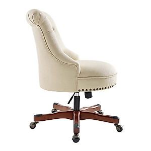 Linon Sinclair Wood Upholstered Adjustable Office Chair in Beige