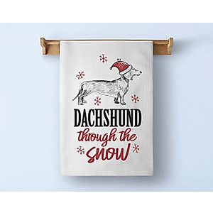 Honey Dew Gifts, Dachshund Through The Snow, Flour Sack Towel, 27 x 27 Inch, Made in USA, Funny Kitchen Towels, Dachshund Christmas Decorations, Dog Mom Gifts, Funny