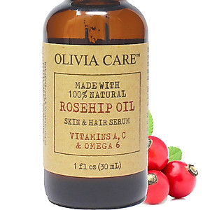 Olivia Care Rosehip Seed Oil Serum Natural Moisturizer for Face, Body & Skin with Vitamins E, C, A & Omega 6, Perfect for Treating Wrinkles, Acne Scars, Sun Spots, Dark Circles & Anti-Aging - 1 OZ