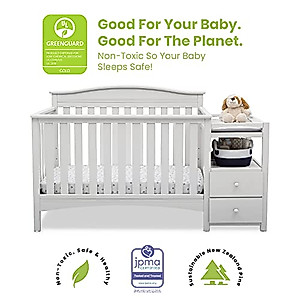 Delta Children Birkley Convertible Crib N Changer, Bianca White + Simmons Kids Quiet Nights Dual Sided Crib and Toddler Mattress (Bundle)