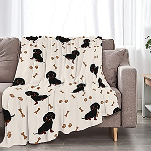 Dachshund Blanket Cute Soft Cozy Dachshund Fleece Blanket Warm Fuzzy Weiner Dog Paw Throw Blanket Dachshund Gifts Stuff for Women Kids Bed 40"X50"