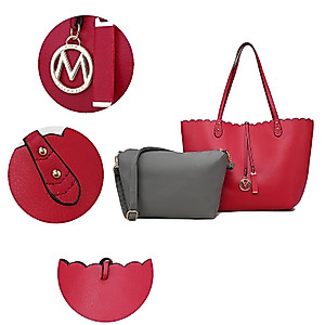 MKF Collection Tote & Pouch Bag for Women-Vegan Leather Designer Handbag -Shoulder Strap Messenger Purse 2Pcs set White Yellow