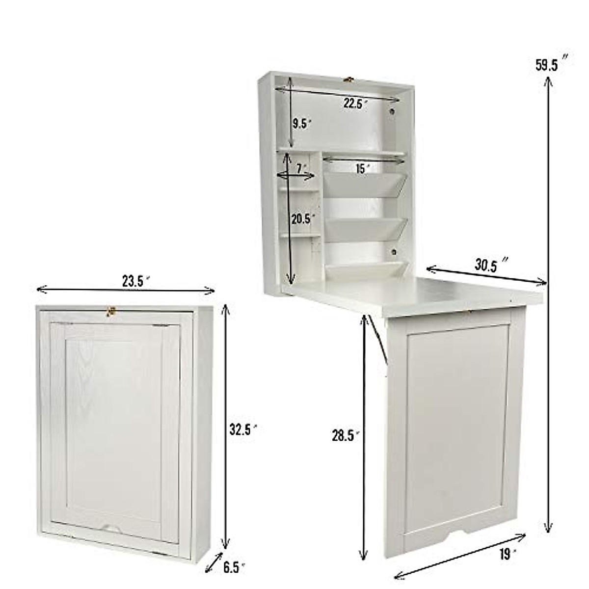 YUSING Wall Mounted Table, Fold Out Convertible Desk Multi-Function Computer Desk Writing Desk Home Office Wood Wall Floating Desk with Large Storage Area