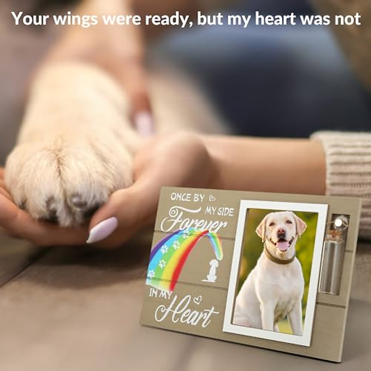 Pet Memorial Picture Frame for Dog, Pet Dog Rainbow Bridge Picture Frame with Ashes Urn, Fur Baby Passing Away Gifts to Dog Owners, Pet Loss Remembrance Photo Frame, Pet Puppy Keepsake to Condolences