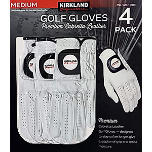 Kirkland Signature Golf Gloves Premium Cabretta Leather, Medium (4 Count)