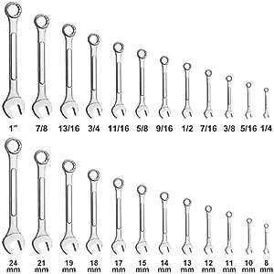 24-Piece All-Purpose Master Combination Wrench Set with Roll-up Pouch | SAE 1/4” to 1”, Metric 8mm to 24mm | Perfect for General Household, Garage, College Dormitory, Car Emergency, Boat and Much More