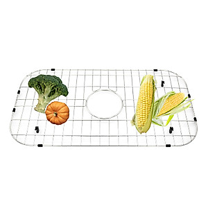 YORZSDI Sink Protectors for Kitchen Sink, 26-1/8" x 14-1/4" Stainless Steel Sink Grid with Center Drain, 304 Stainless Steel Sink Protector with Sink Strainer and Protective Rubber Feet
