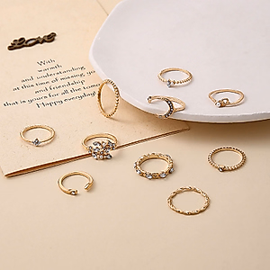 Sgoeths 10 Pcs Gold Knuckle Rings Set For Women Dainty Stack Gold Midi Rings Set Simple Carved Stackable Ring for Girls (10 Pcs Finger Rings)