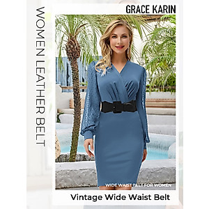 GRACE KARIN Women's Wide Patent Leather Buckle High Waist Fashion Belt Black M